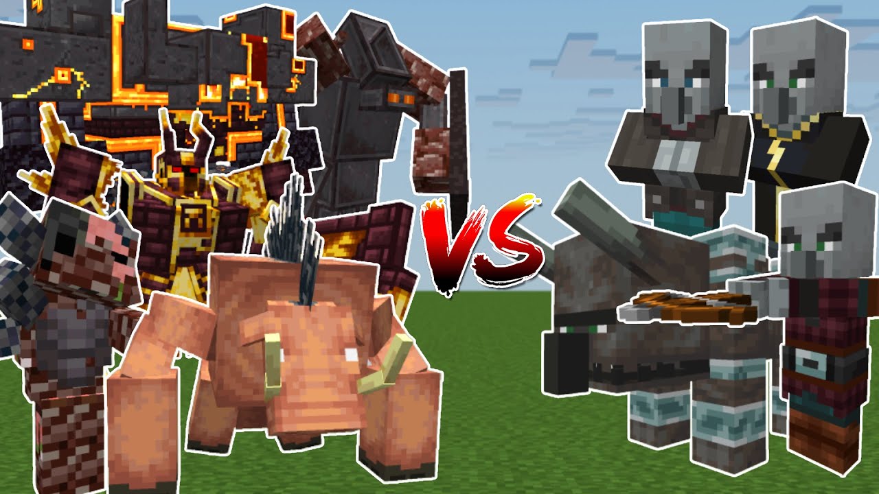 NETHER BOSSES vs ILLAGER MOBS TEAM (Minecraft Mob Battle) - YouTube