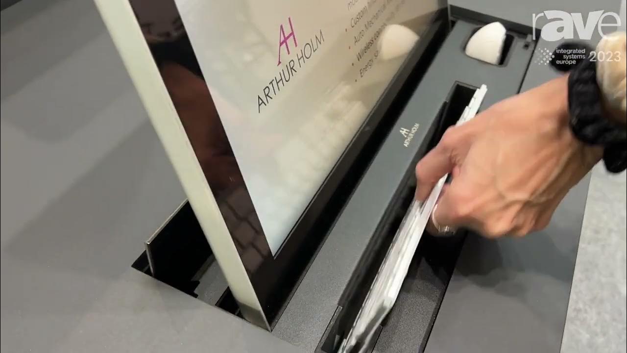 ISE 2023: Arthur Holm Demos Dynamic X2 Undercover KM Motorized Retractable Monitor - YouTube