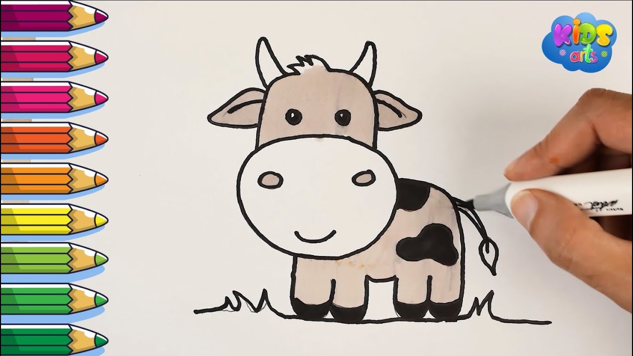 kids drawing | how to draw a cow very easy | Arts crafts - YouTube
