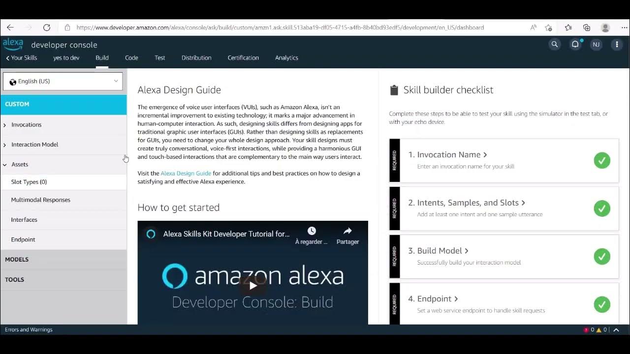 Create custom Alexa Skill named 'Yes to dev' - YouTube
