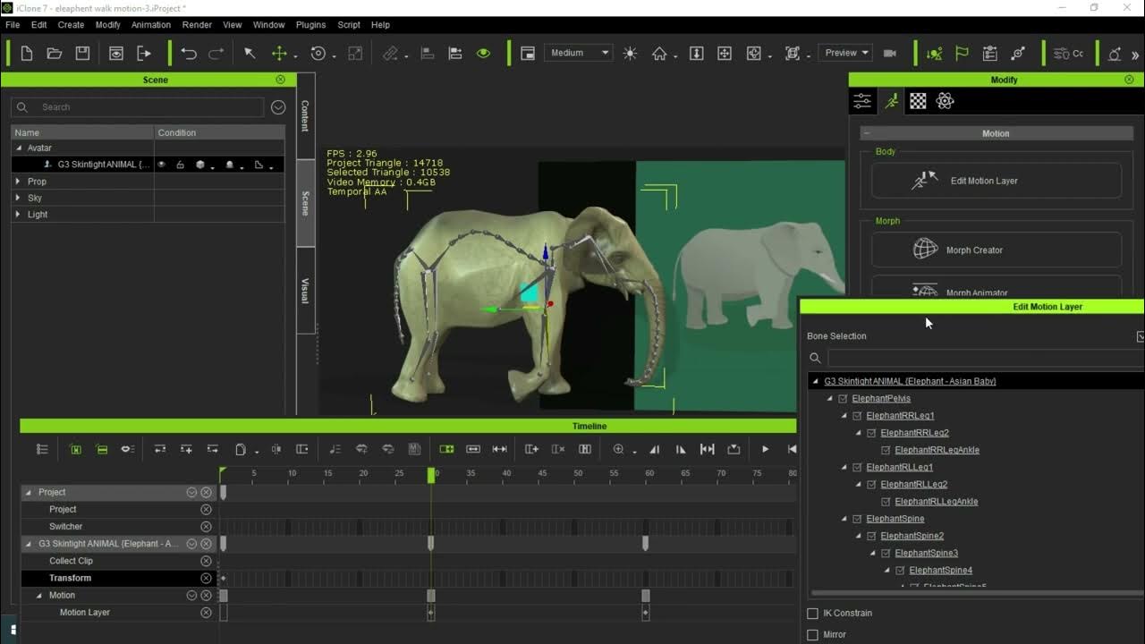 how to make iclone 7/8 elephant walk motion | iclone 7/8 tutorial | arjun animation tutorial ...