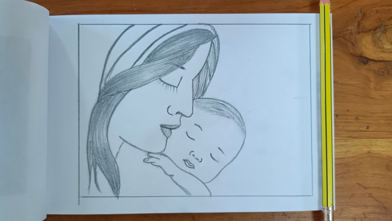 Mother holding her baby drawing//easy to draw pencil sketching//step by ...
