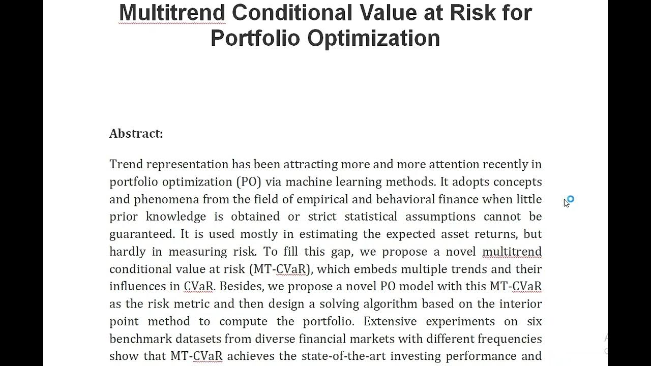 Multitrend Conditional Value at Risk for Portfolio Optimization - YouTube