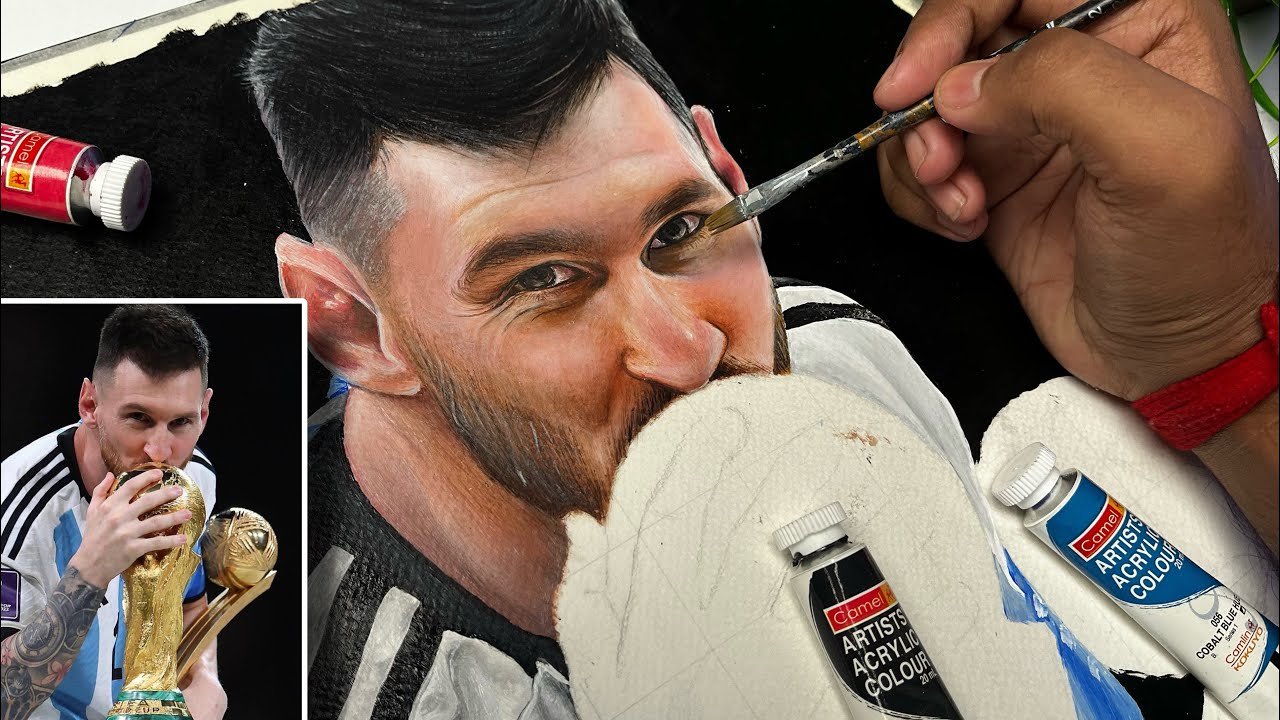 Messi drawing , Acrylic painting , Face colouring tutorial - YouTube