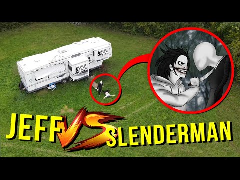 DRONE CATCHES JEFF THE KILLER AND SLENDERMAN AT ABANDONED TRAILER PARK!! (SCARY)