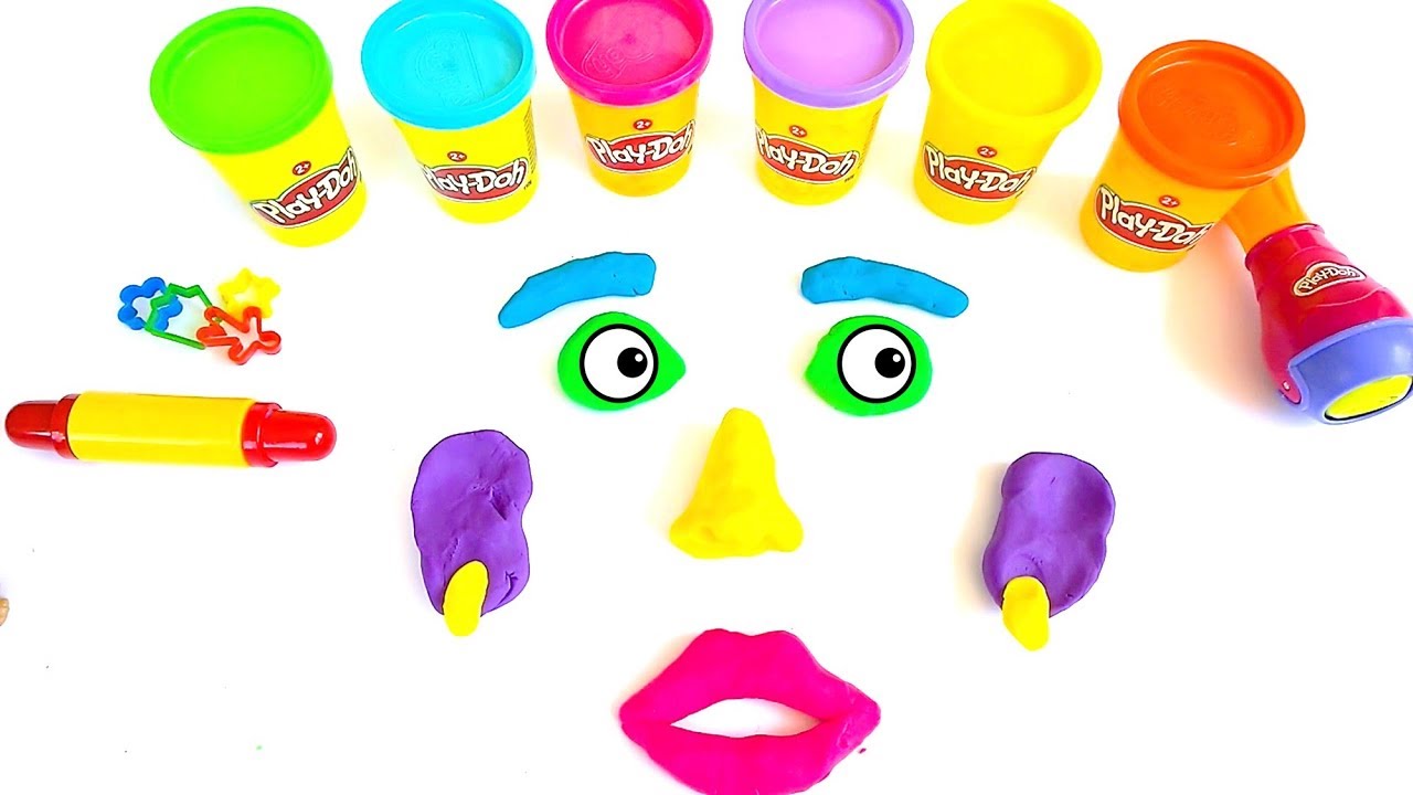 Play Doh Funny Face. Learn colors How to Make Face eyes ears mouth lips ...