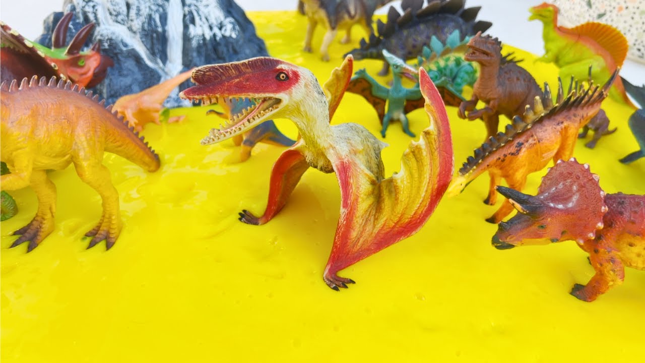 Dinosaurs Volcano Island In Yellow Slime! T Rex, Brachiosaurus ...
