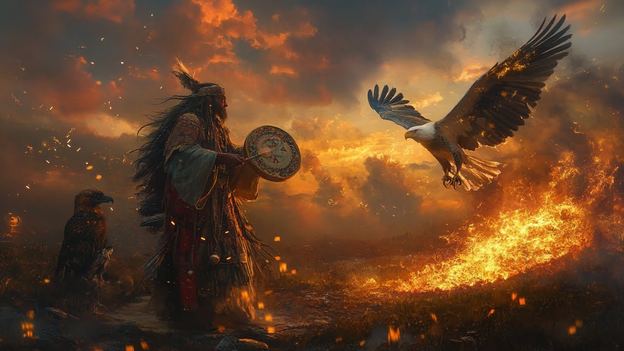 Shamanic Ritual Amidst the Fire: Drums, Eagles, and Spiritual Awakening ...