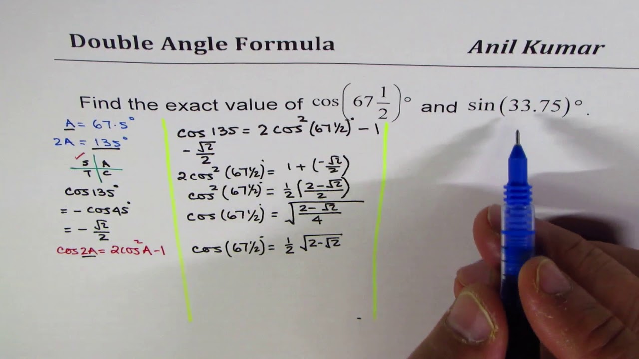 IMPORTANT Find Exact Value Of Cos67 5 And Sin33 75 MVI 0652 YouTube