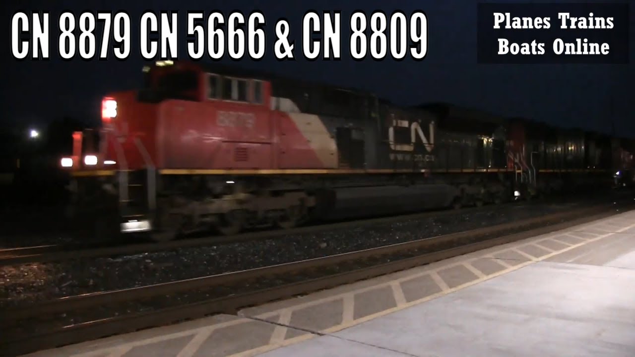 CN 8879 CN 5666 & CN 8809 Locomotives Manifest Train Strathroy Sub - YouTube