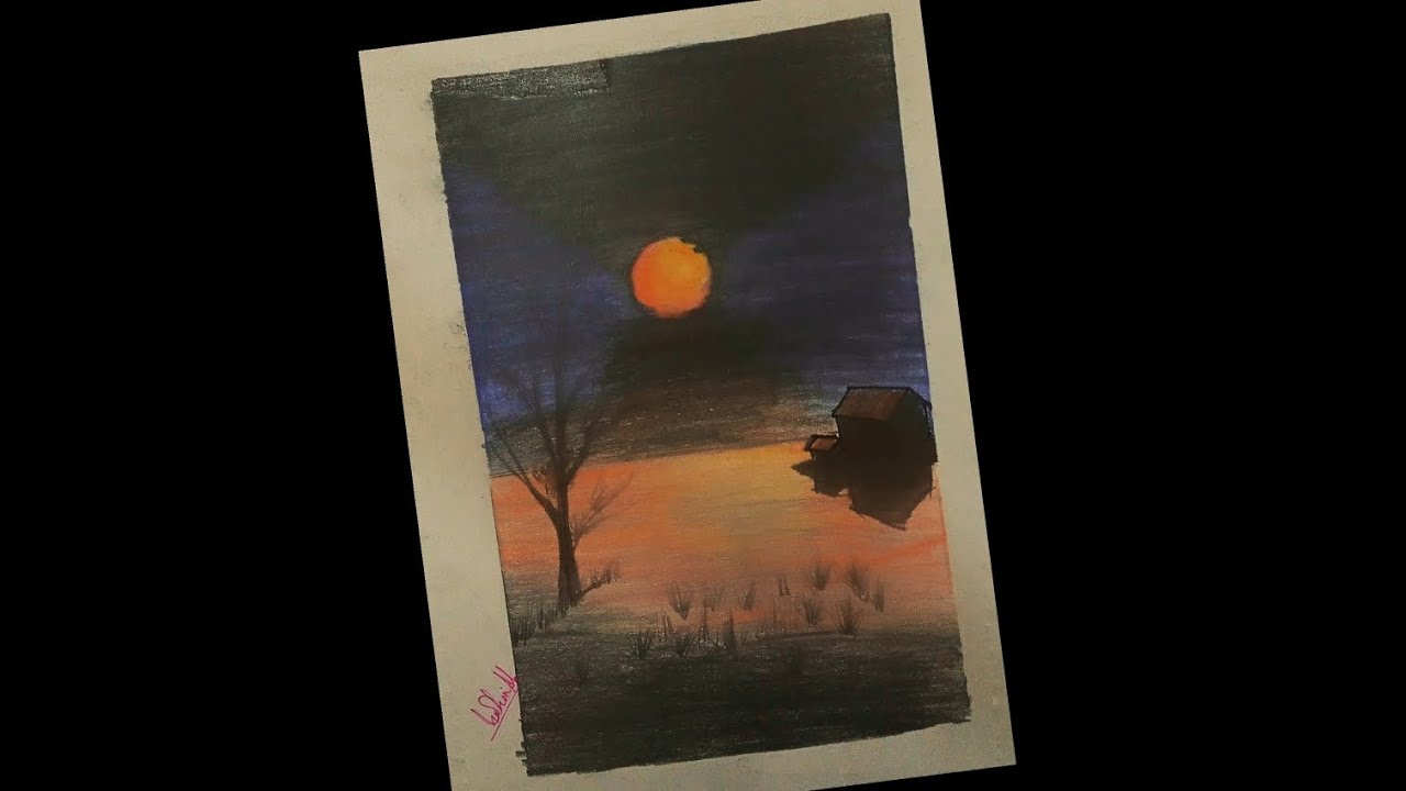 How to draw a beautiful scenery at dask step by step |colour pencil ...