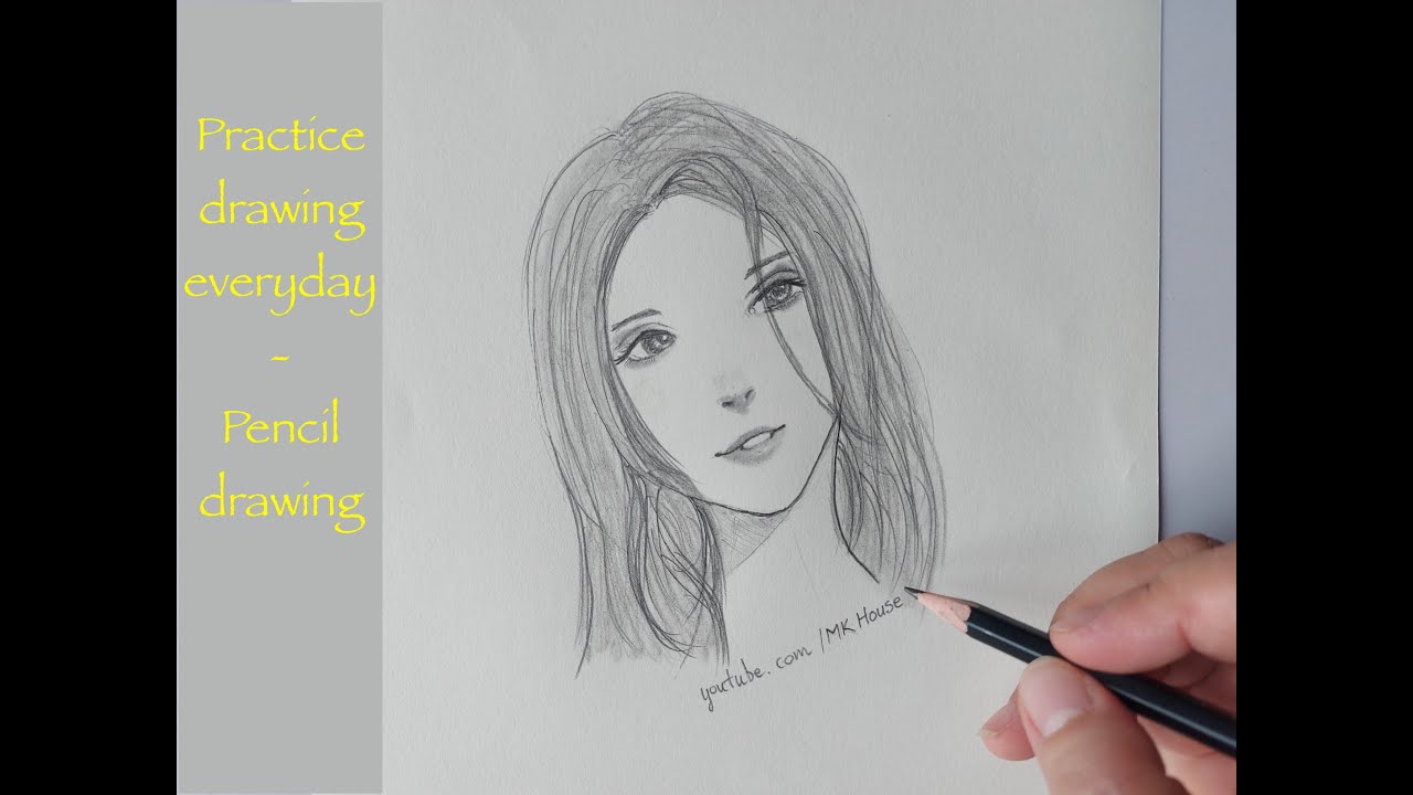 Practice drawing everyday, draw Beautiful Girl with pencil - YouTube