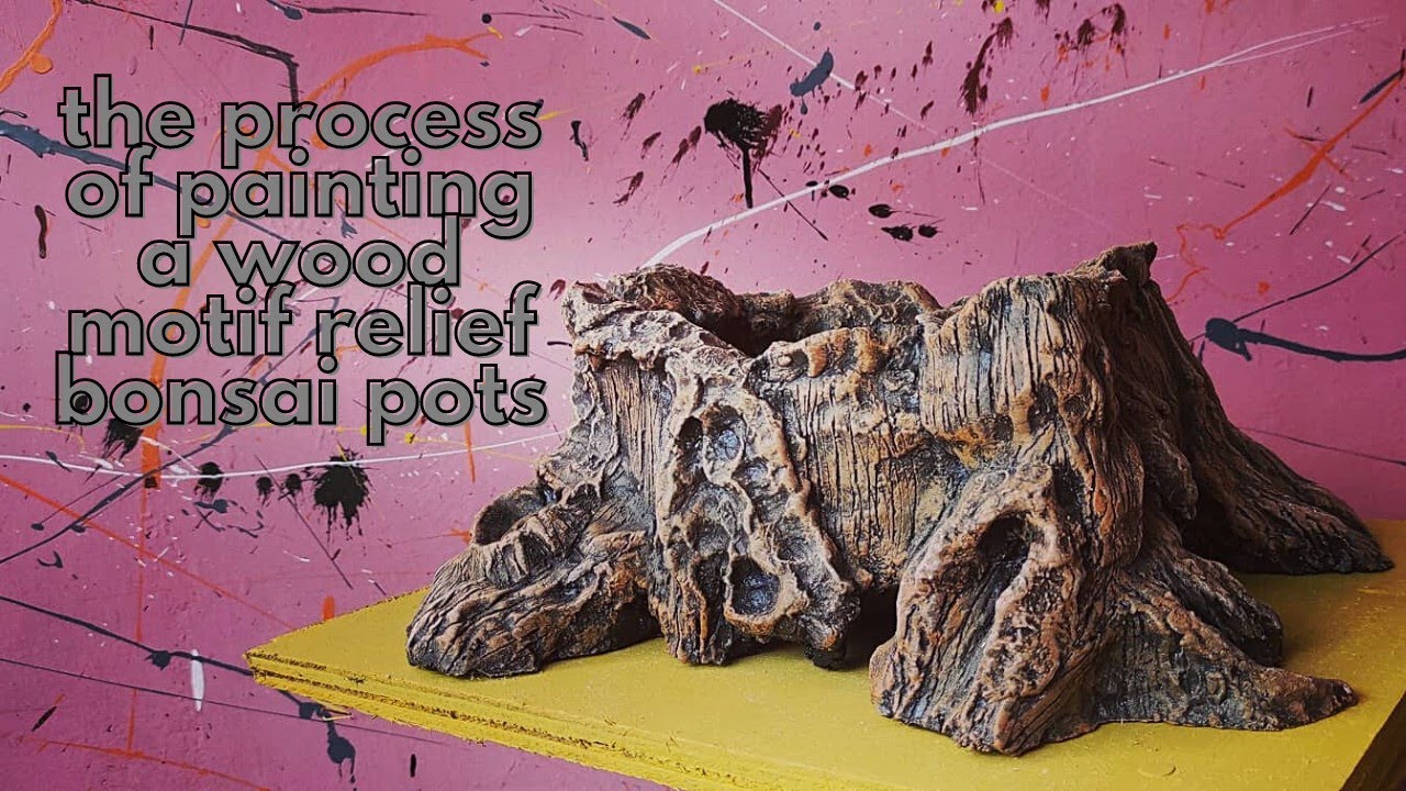 Proses pengecatan pot relief motif kayu | Pot bonsai | Kerajinan - YouTube