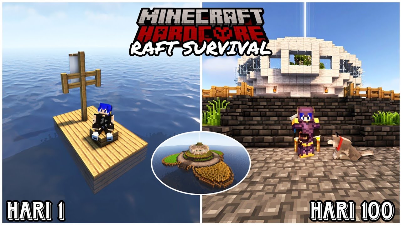 100 Hari di Minecraft Hardcore Raft Survival - YouTube