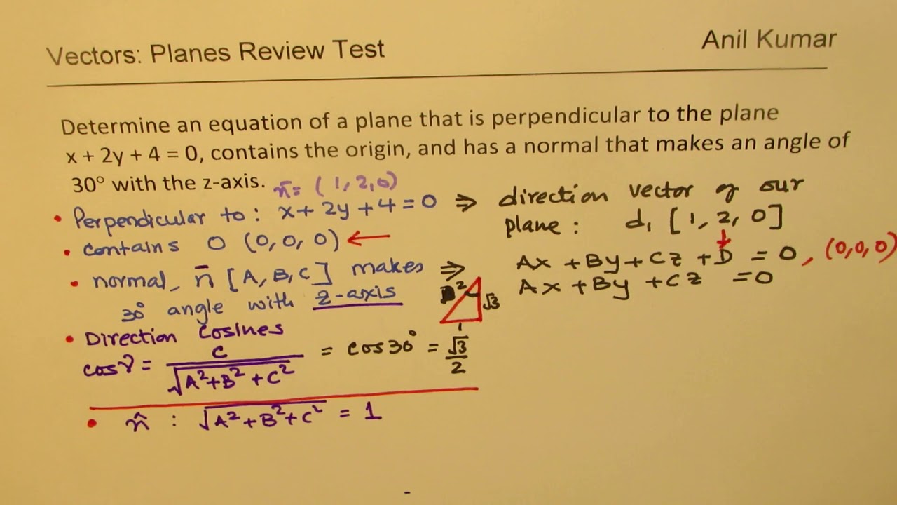 Cartesian Eqaution of Plane normal to a plane with origin and normal ...