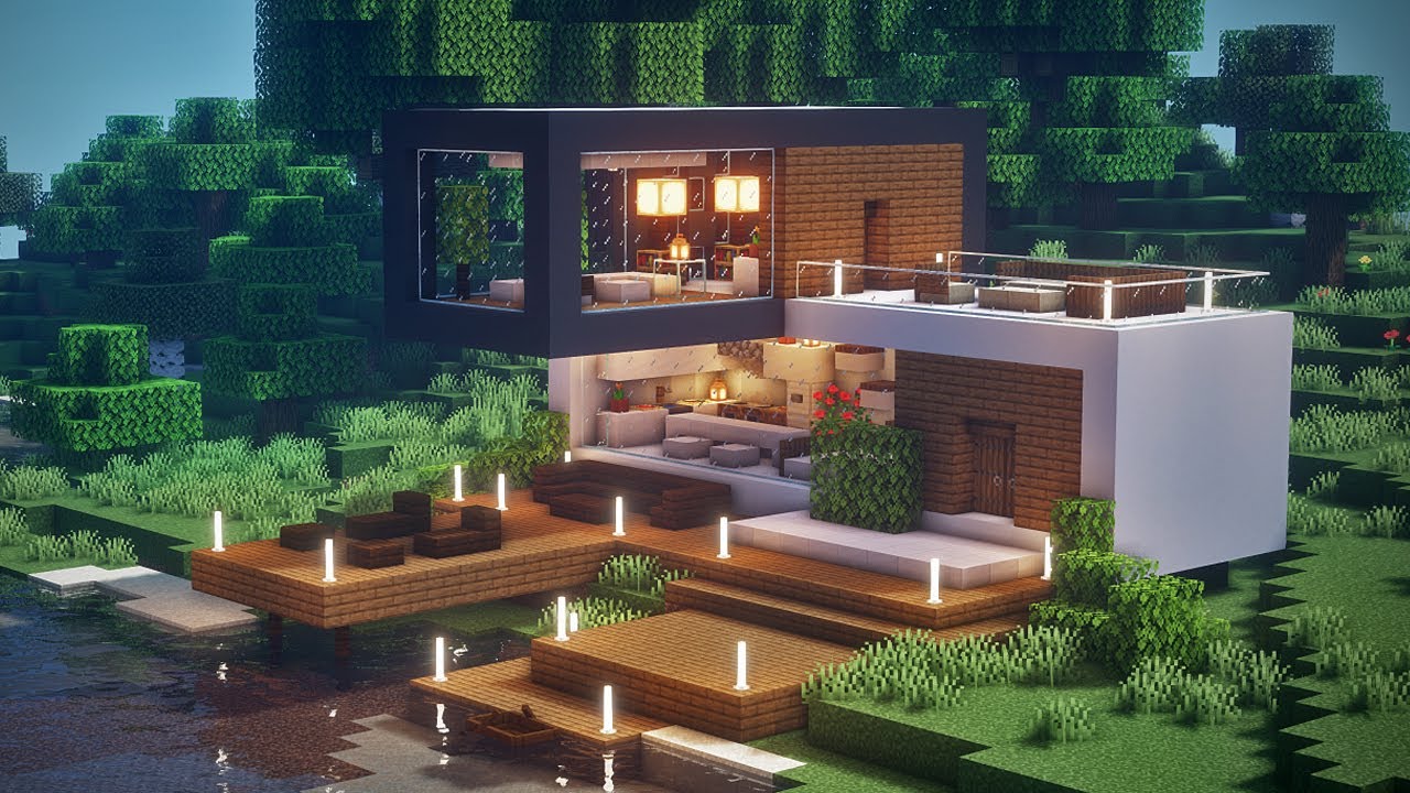 Minecraft : How Build Modern House : Container Van House Design - YouTube