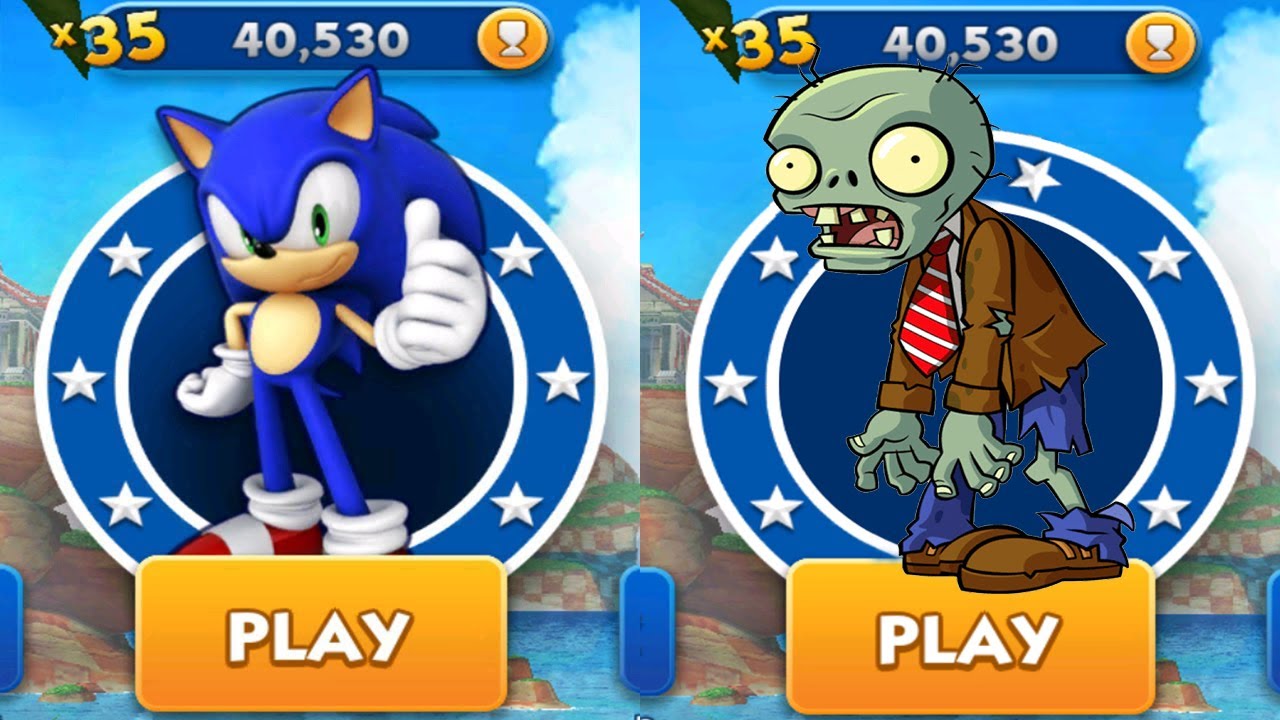 Sonic Dash vs Zombie from Plants Vs Zombies - All Characters Unlocked ...