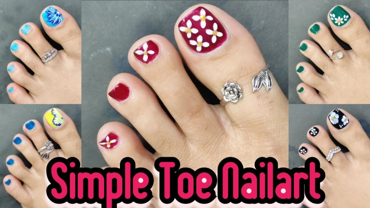 5 + easy toe nailart for beginners || simple toe nailart design ...