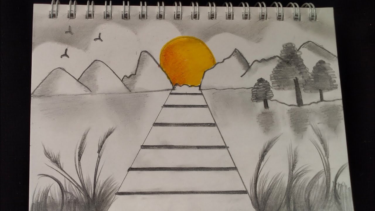 How to draw Scenery of Sunrise Over the Mountains - step by step ...