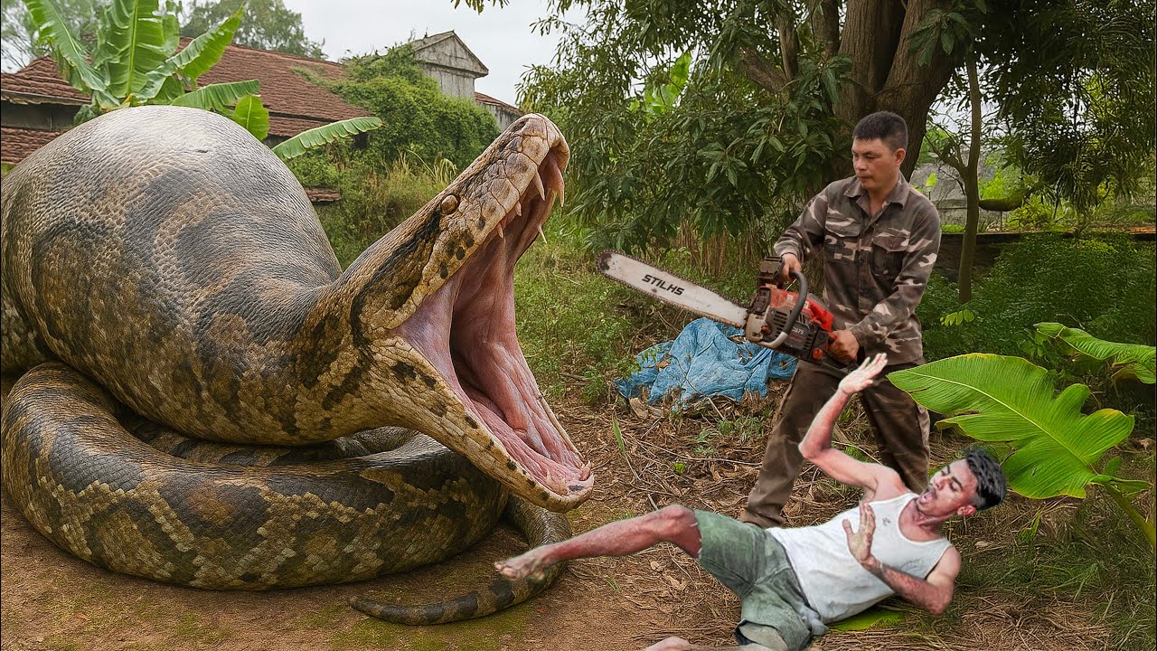 Hunter confronts giant pregnant python in abandoned house |what the hell is in the python's ...