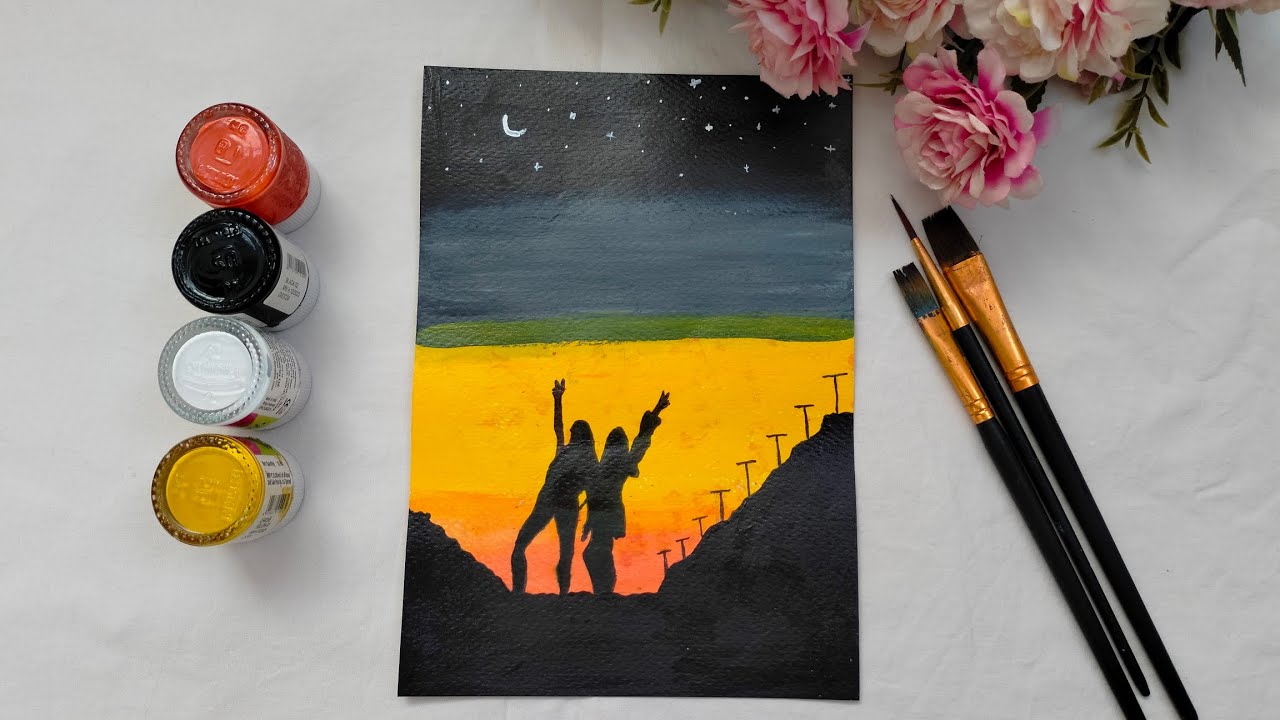 Beautiful scenery painting || painting techniques || creative painting ...