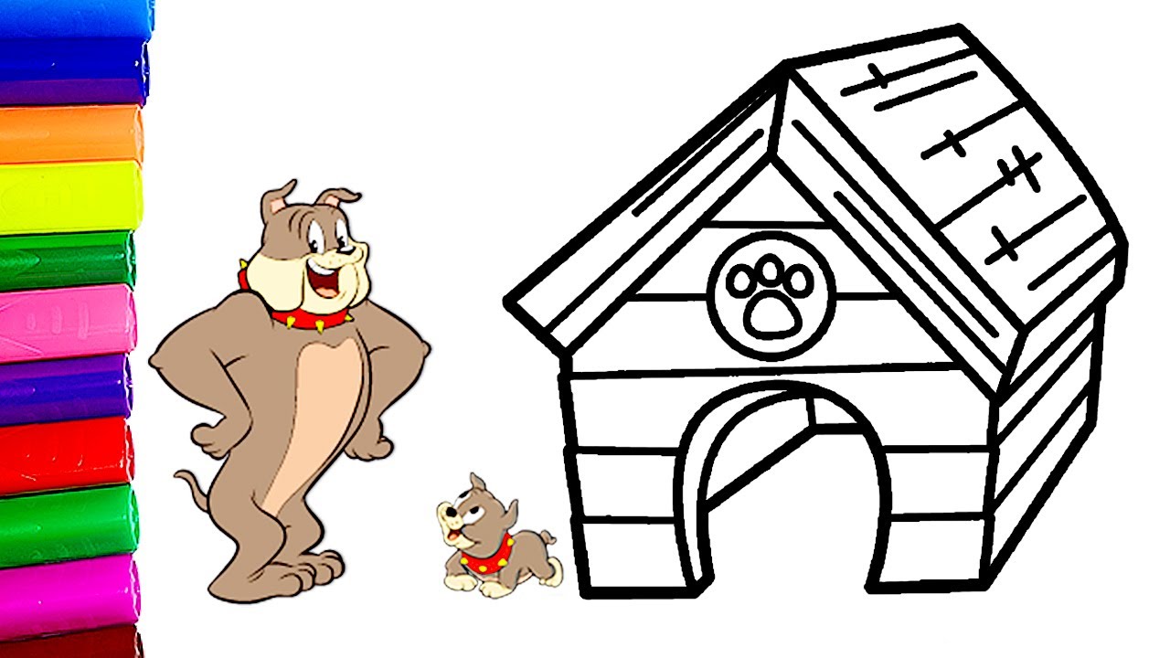 Easy drawing and coloring dog house from Tom and Jerry for children ...