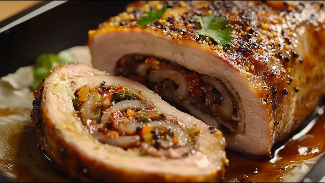 A luxurious dish for any table - pork roll with spicy, honey glaze and ...
