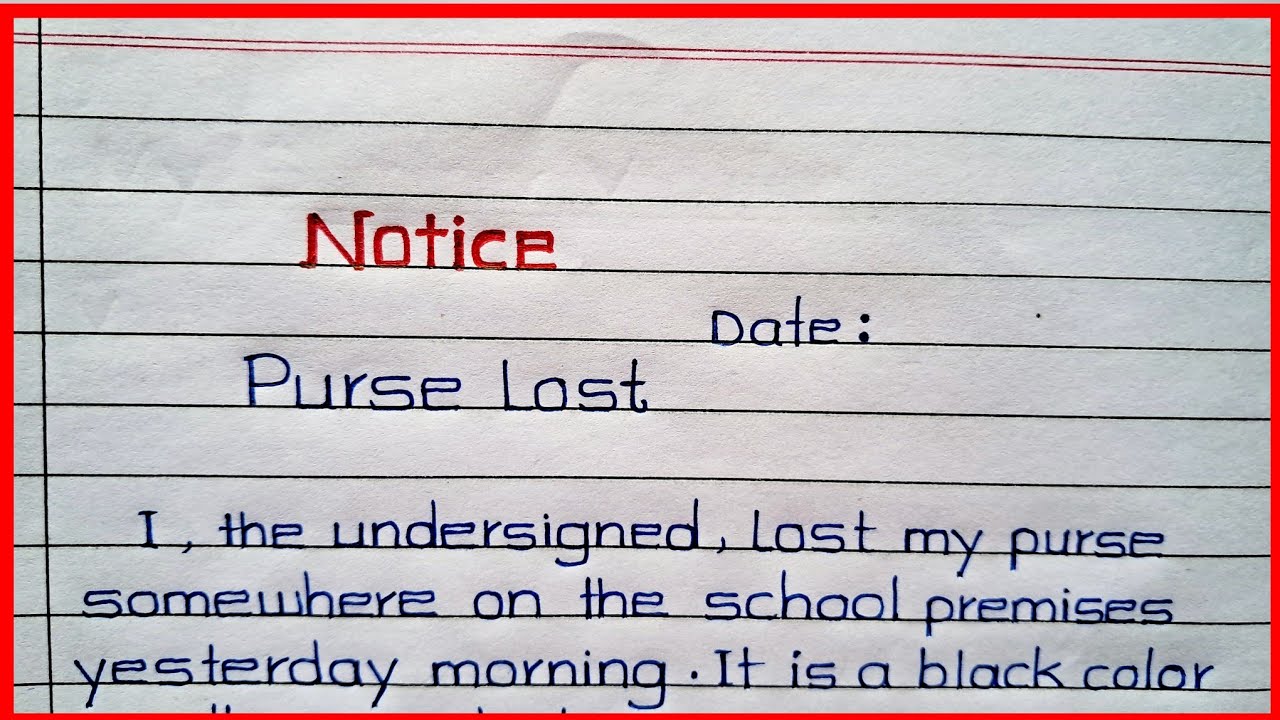 Notice Writing on Purse Lost || Purse lost Complain || Notice Writing ...