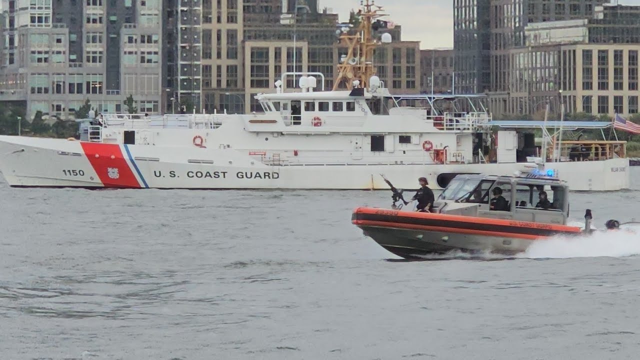 US Coast Guard Small Boats Patroling Near The UN In Midtown, Manhattan ...