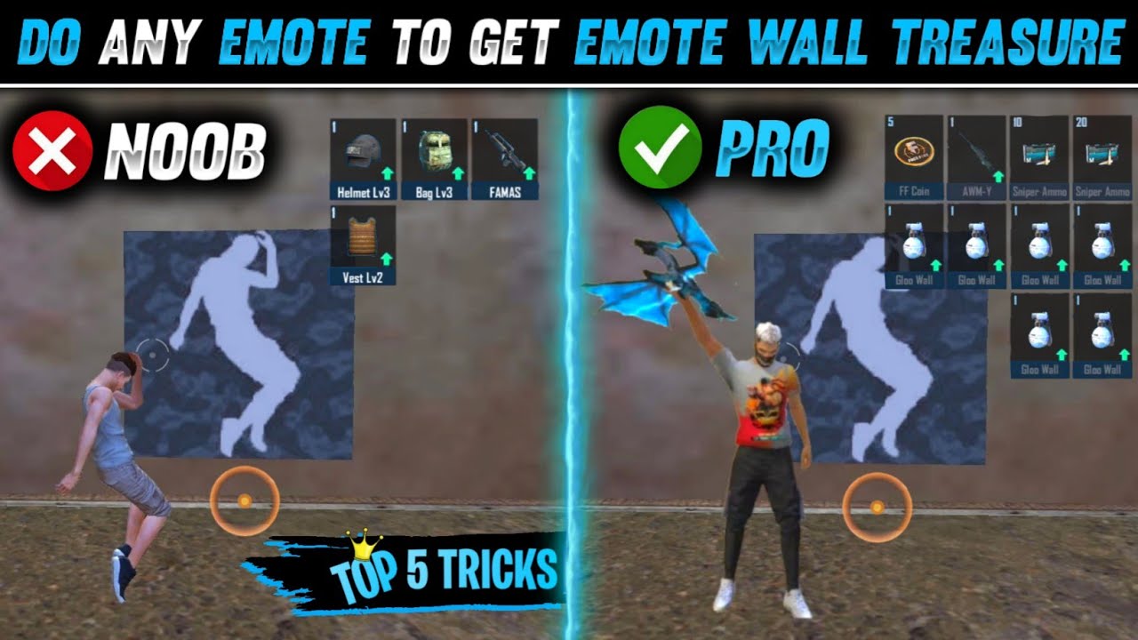 TOP 5 SECRET TRICKS FREE FIRE | GET EMOTE WALL TREASURE WITH ANY EMOTE ...