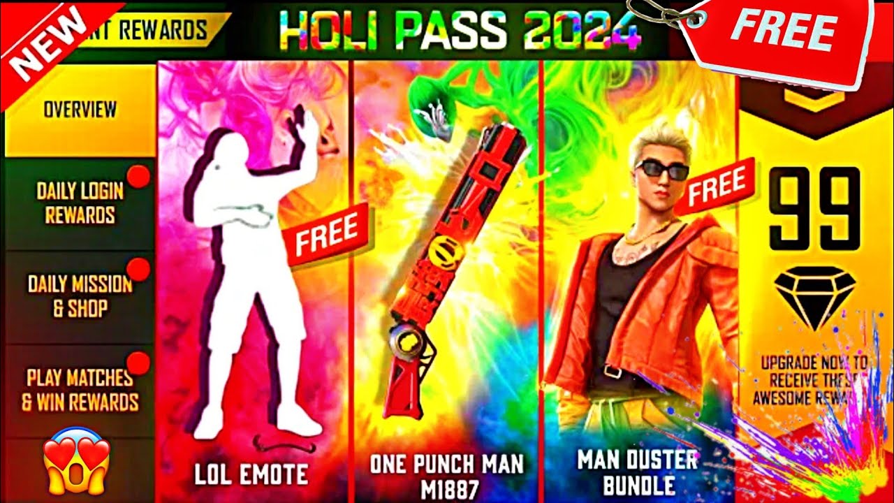 holi pass new event | ff new event | free fire new event - YouTube