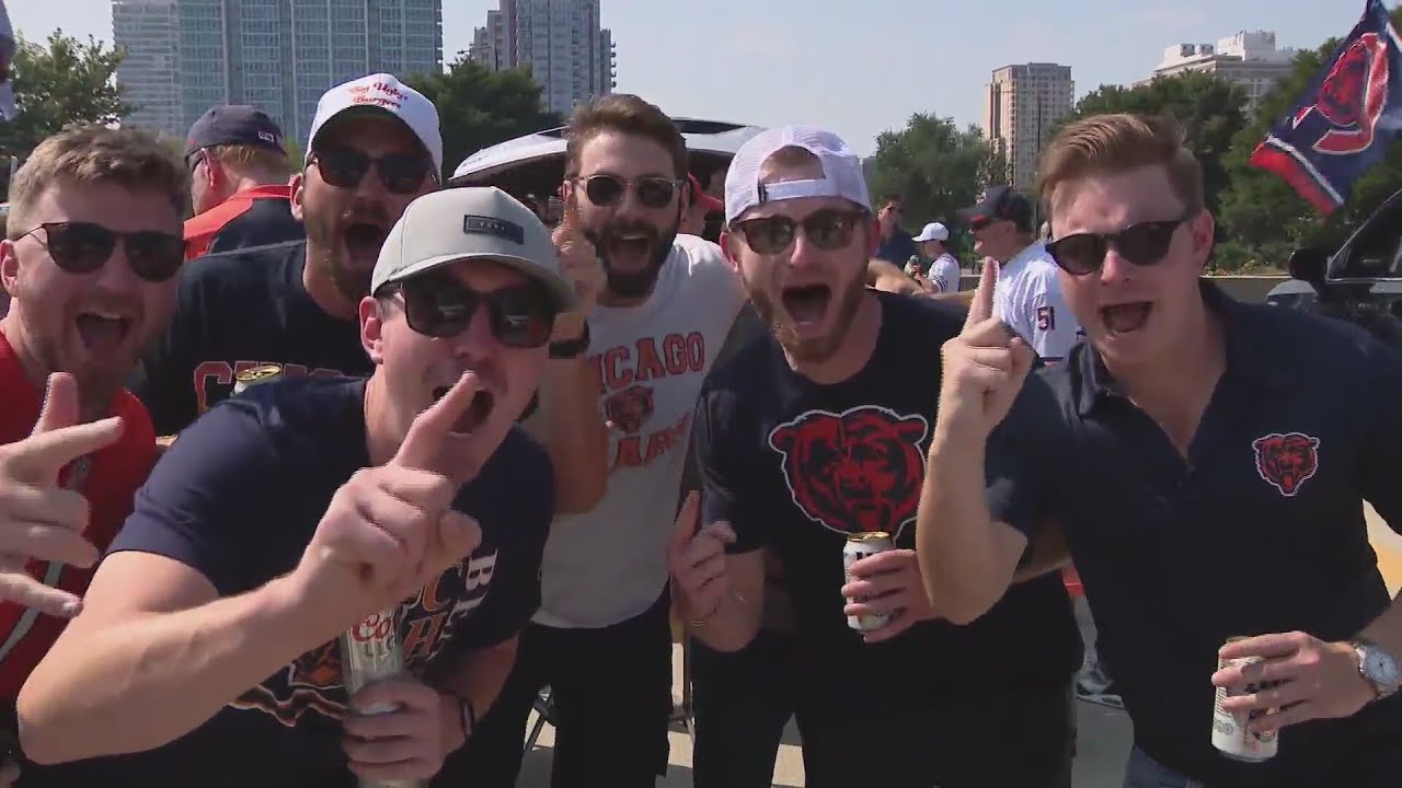 Bears fans get hyped up at pre-game tailgate - YouTube