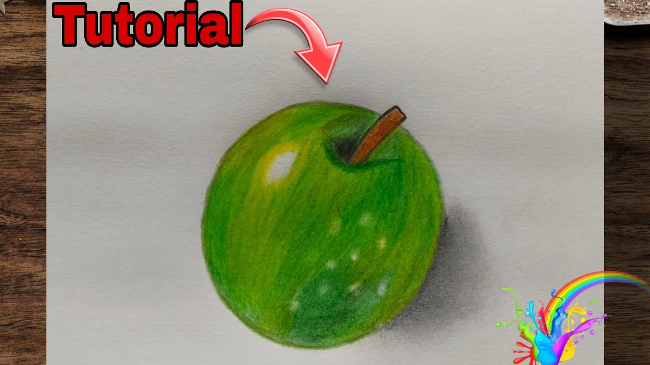 Green Apple Drawing || Easy Apple Drawing || Realistic apple with ...