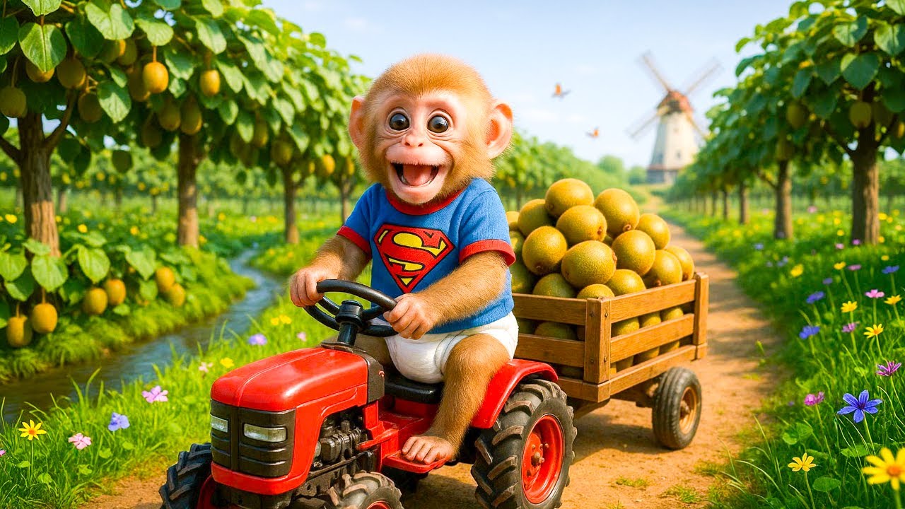 Tiny Monkey Farmer Collects Sweet Kiwis | Happy Farm Morning! - Monkey ...