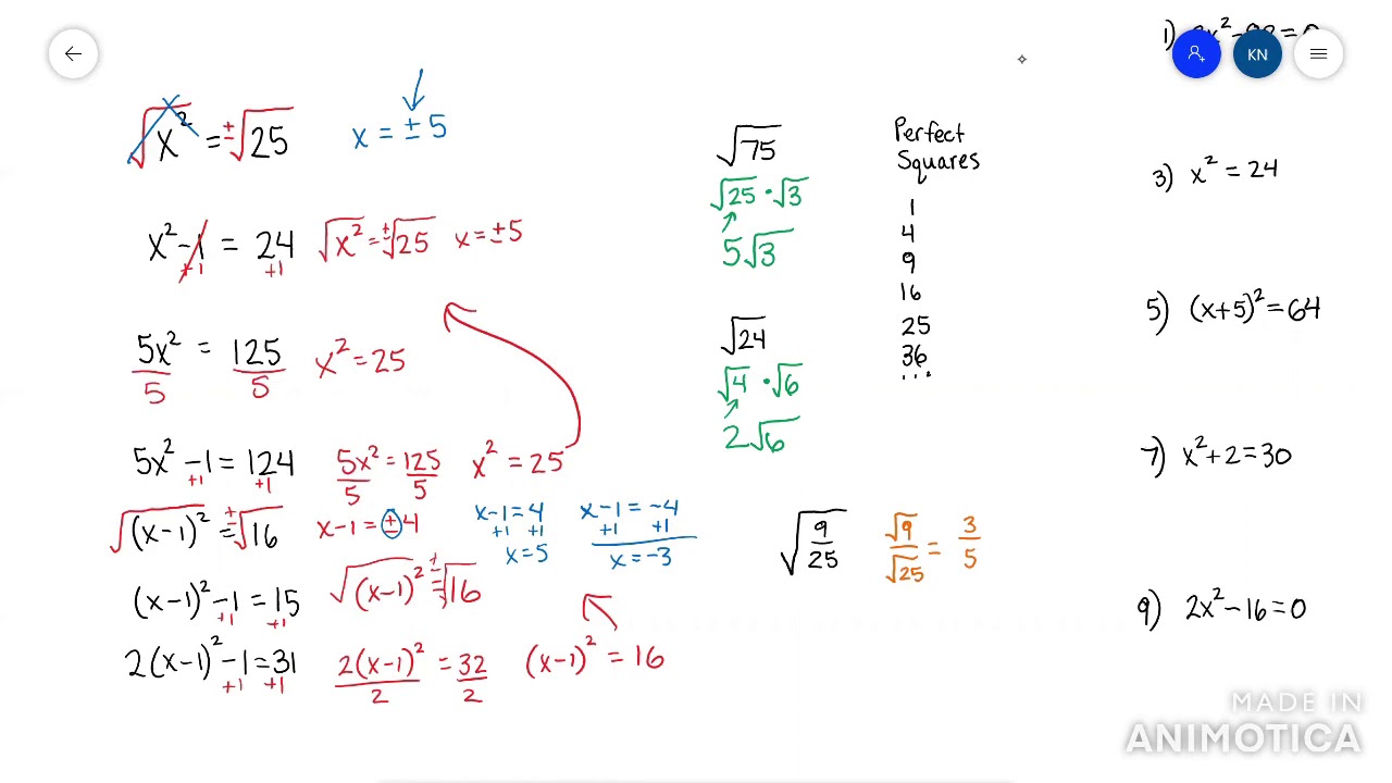 Algebra 2 Solve by Square Root - YouTube