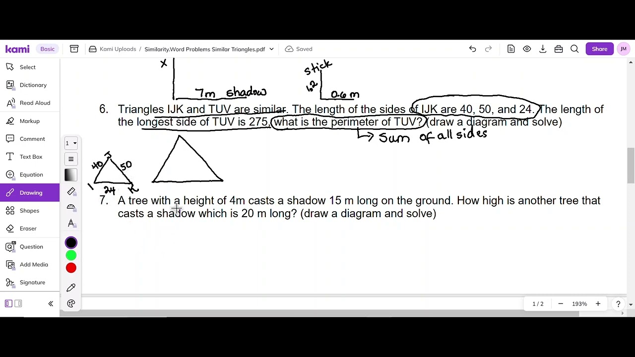 Similarity word problems part 2 - YouTube