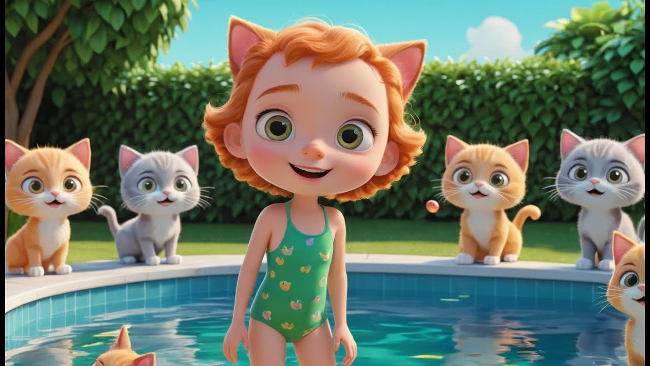 Six Little Kittens Jumping in the Pool | Fun Kitten Pool Party Song ...