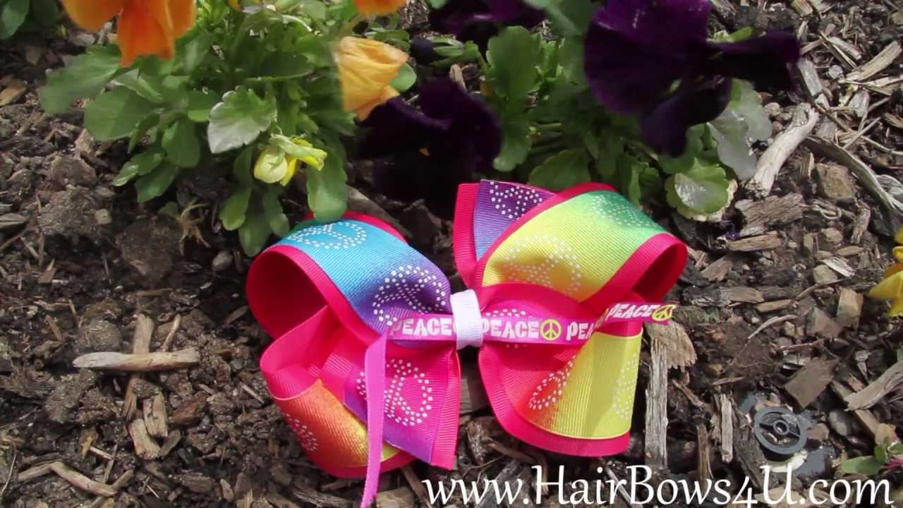 Shocking Pink Peace Signs Double Layered Bow - video demo - YouTube