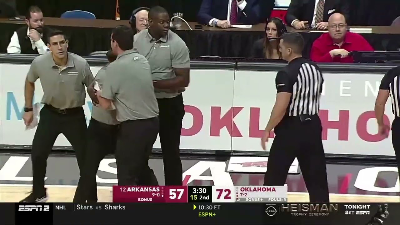 Arkansas Musselman T'ed Up and Ejected THEN Loses His Chiz vs OU. - YouTube