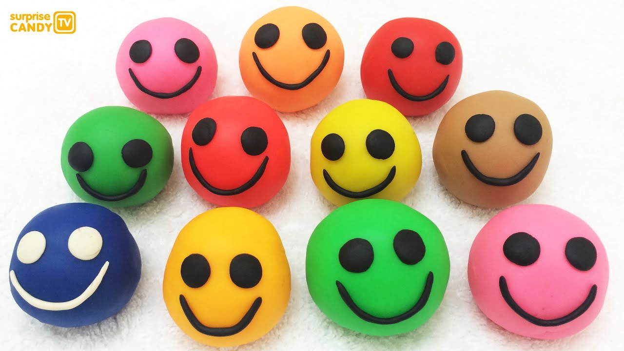 Learn Colors and Surprise Toys with Play Dough Smiley Face - Fun ...