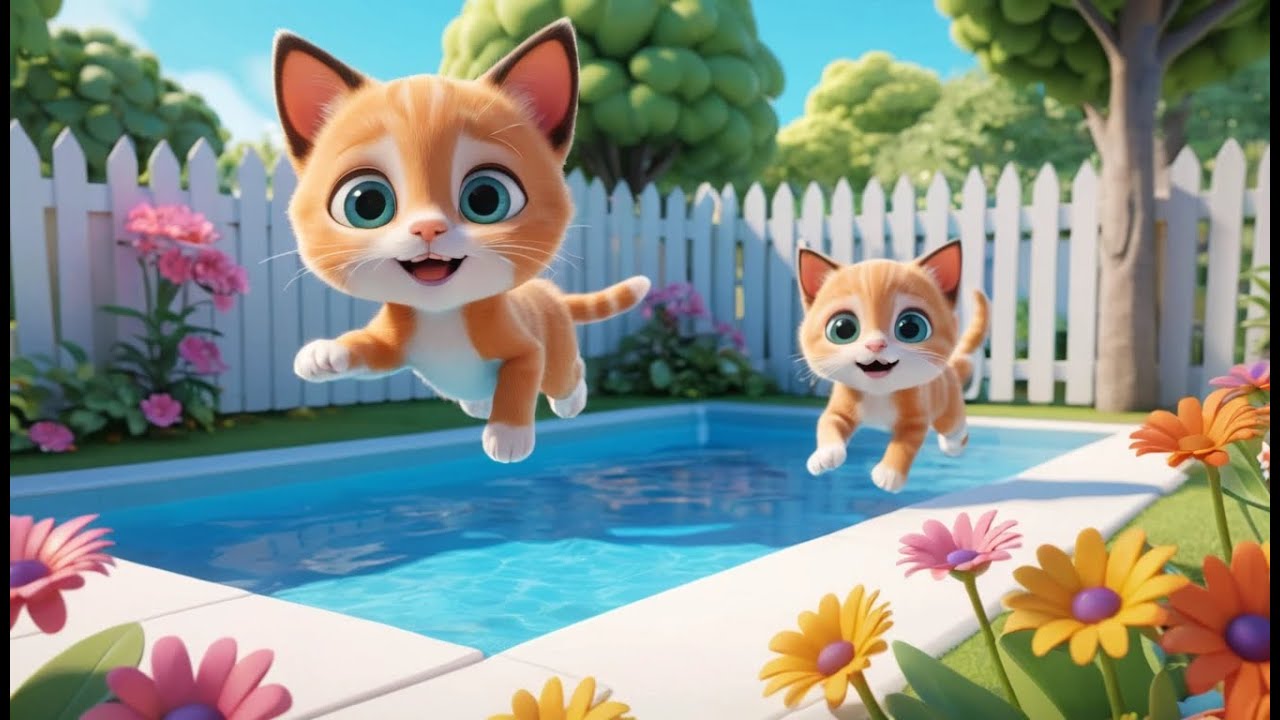 Six Little Kittens Jumping in the Pool | Fun Kitten Song for Kids ...