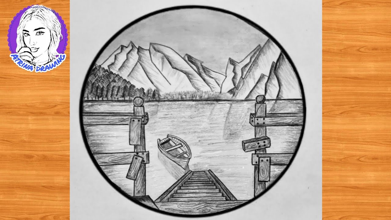 circle drawing : How to Draw a simple Landscape // Easy Pencil Drawing ...