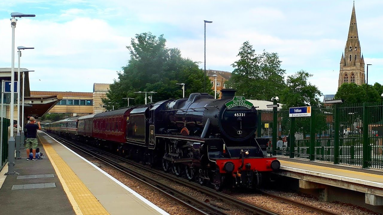 The Sherwood Forester 45231 accelerates through Feltham with the Sunset ...