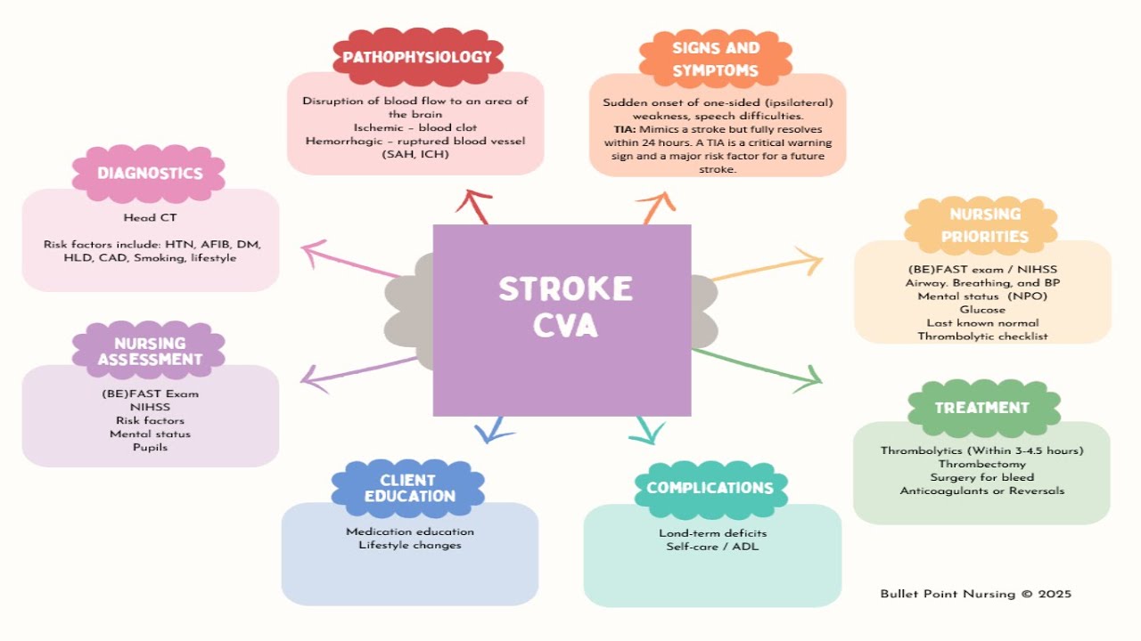 CVA / Stroke RN lecture (Medsurg/Adult health) ADN/BSN concept map ...