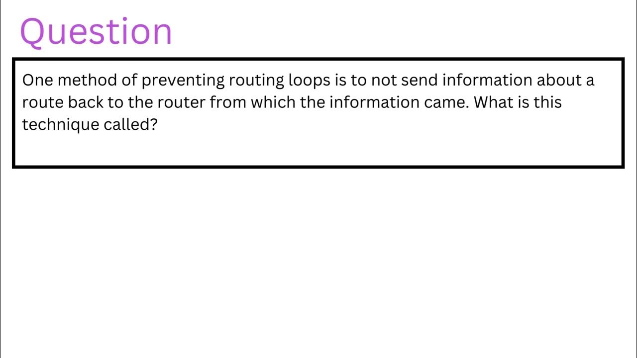 One method of preventing routing loops is to not send information about a route back to the ...