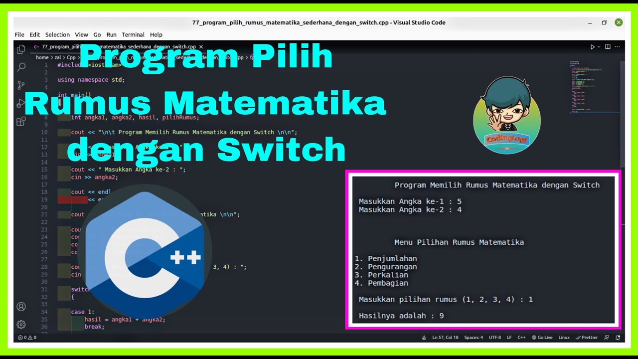 Program Pilih Rumus Matematika Sederhana dengan Switch Case C++ - YouTube