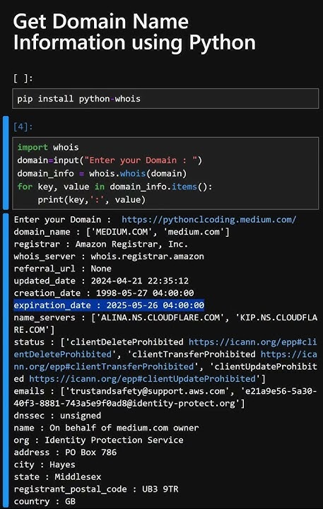 Get Domain Name Information using Python #python #domain #coding - YouTube