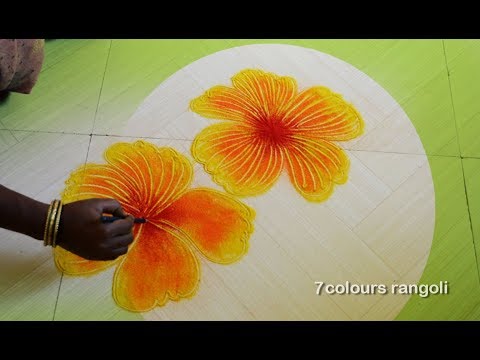 Beautiful Freehand rangoli design _ 7colours - YouTube