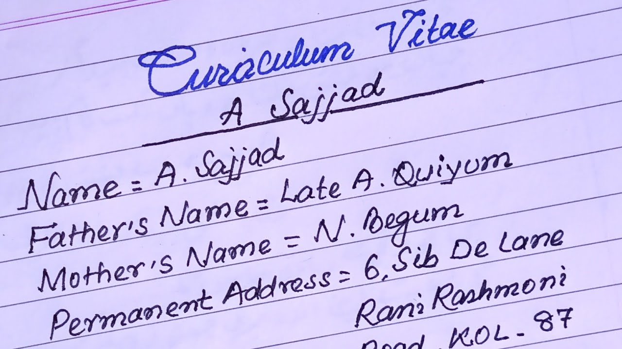 Curriculum Vitae A Sajjad | Simple Handwriting Curriculum Vitae Cv ...
