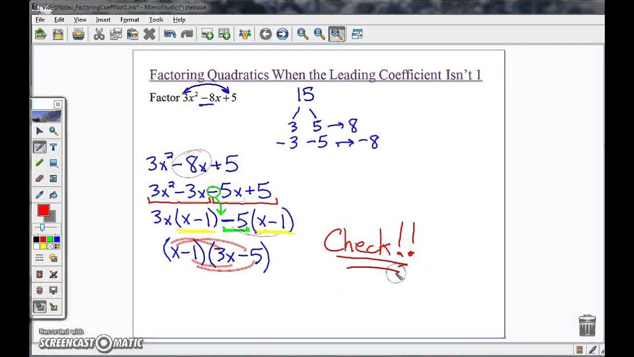 Factoring Quadratics When the Leading Coefficient Isn't 1 - YouTube